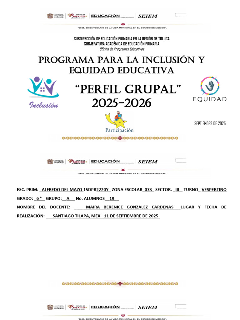 Perfil Grupal 2025-2026 | PDF | Salón de clases | Escuelas
