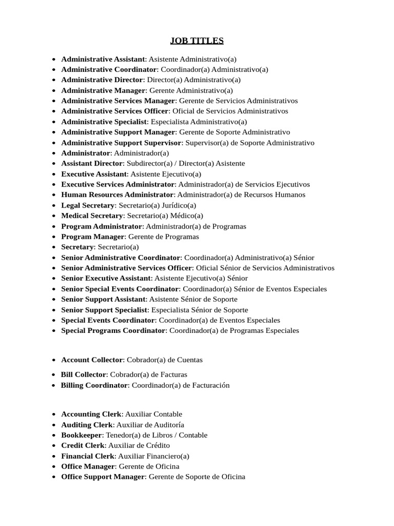 Job Titles | PDF | Business | Negocios económicos