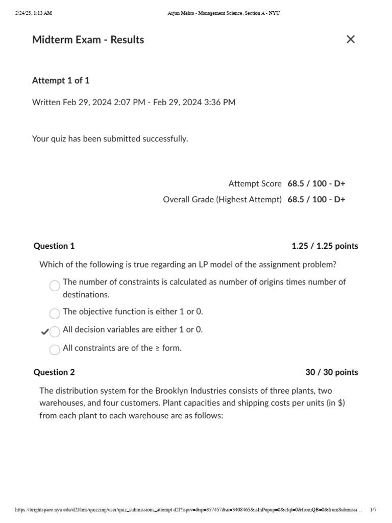 Arjun Mehta - Management Science, Section A - NYU | PDF | Mathematical Optimization | Loss Function