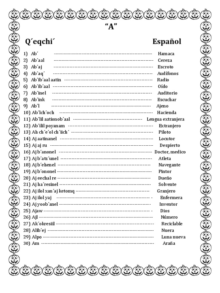 Abecedario Q'eqchi-Español: Glosario | PDF | Naturaleza