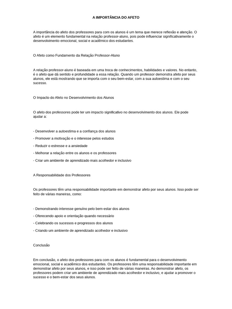 Afeto dos Professores e Sucesso Escolar | PDF