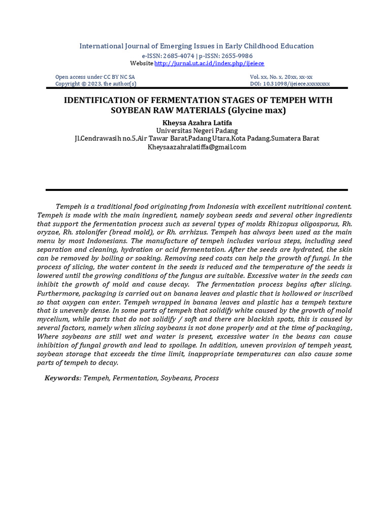 Identification of Fermentation Stages of Tempeh With Soybean Raw ...