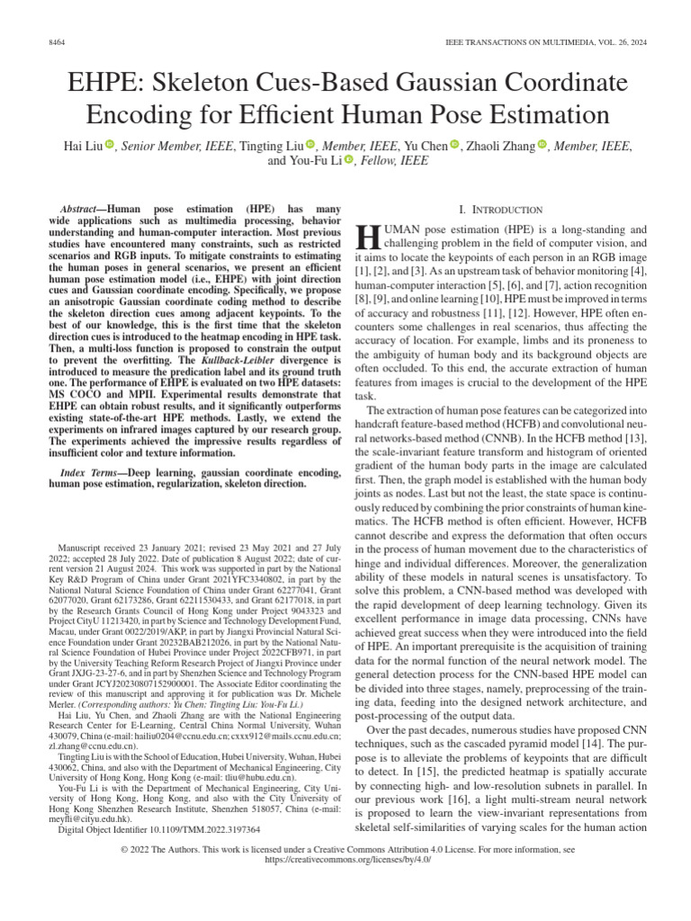 EHPE Skeleton Cues-Based Gaussian Coordinate Encoding For Efficient Human Pose Estimation | PDF ...