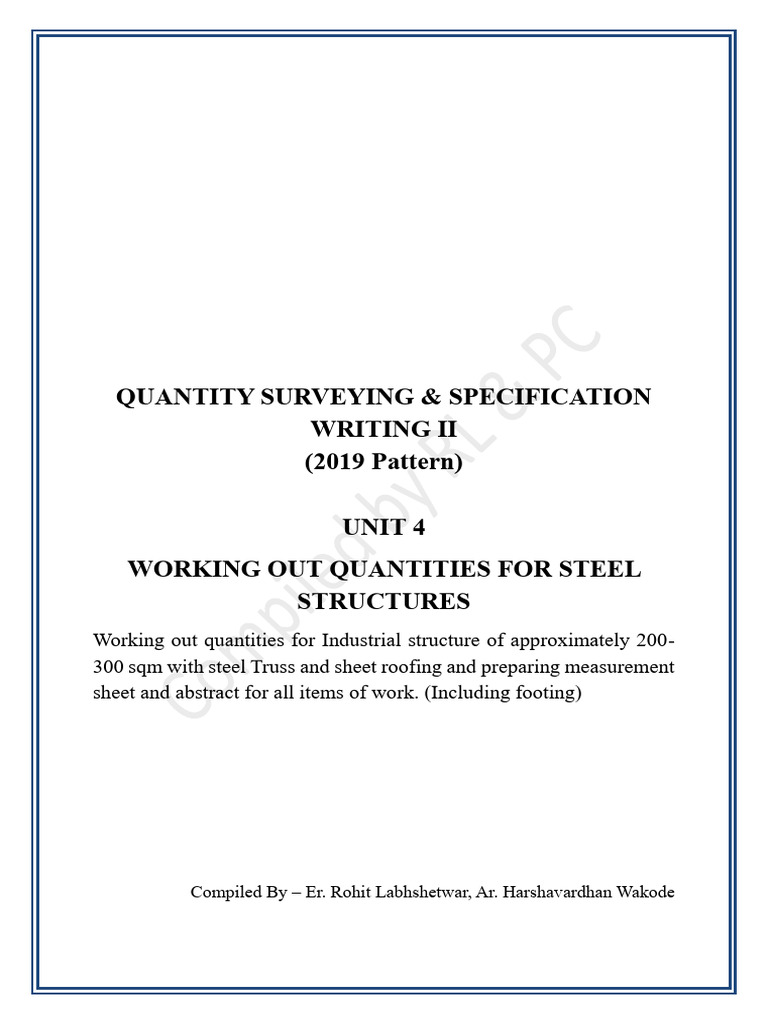 Quantity Surveying II Unit 4 | PDF | Structural Engineering