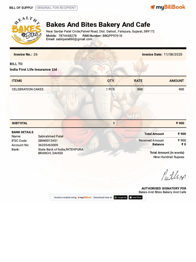 26-Sales Invoice-India First Life Insurance LTD | PDF