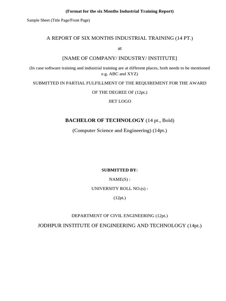 Industrial Training Report Format | PDF | Typefaces | Times New Roman