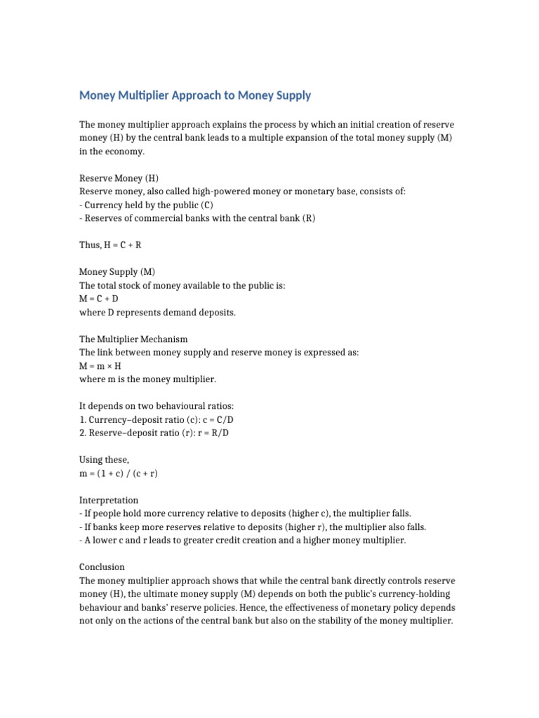 Money Multiplier and Money Supply Dynamics | PDF