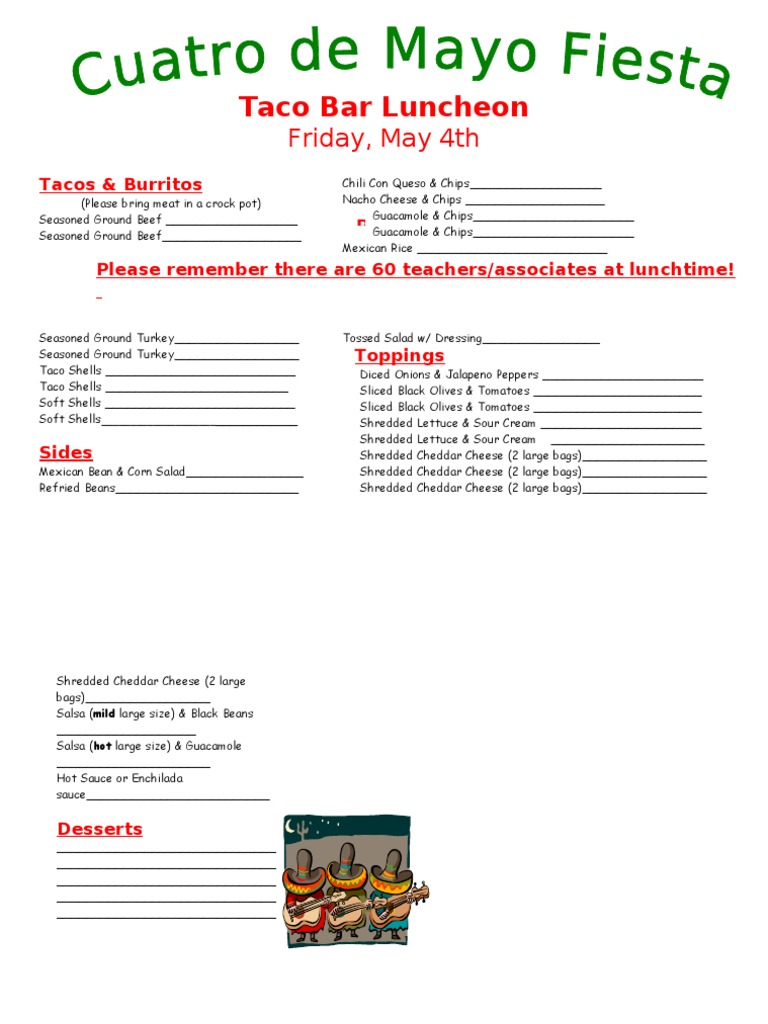 Taco Bar Luncheon Menu Details | PDF