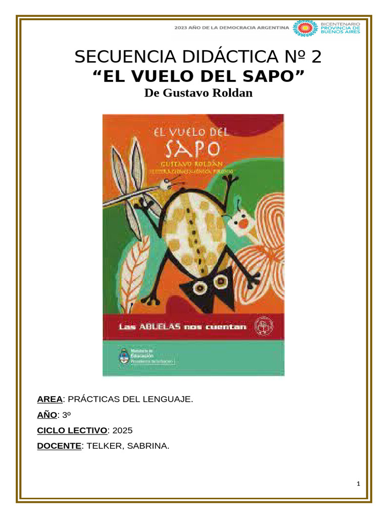 Secuencia Didáctica El Vuelo Del Sapo Listo | PDF | Narración | Autor