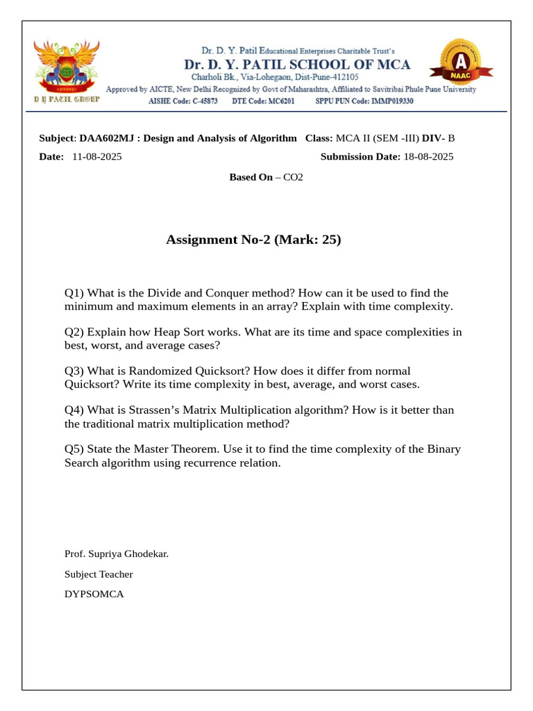 DAA Assignment No 2 | PDF