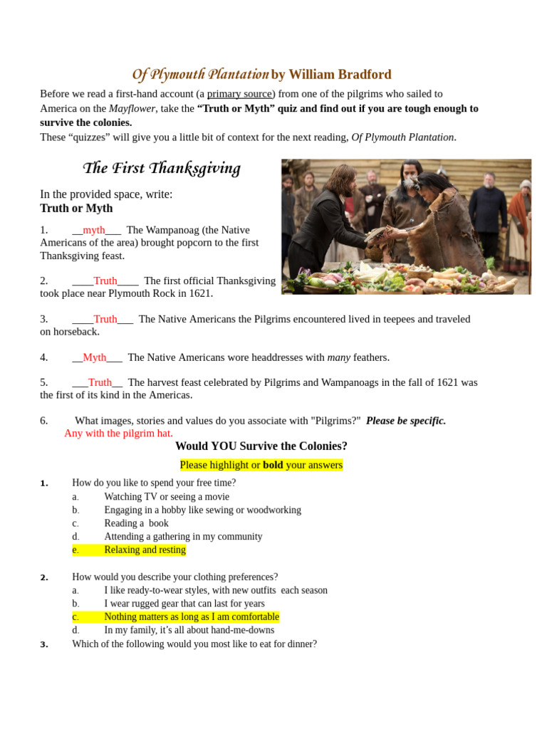 Bradford Thanksgiving Truth or Myth | PDF