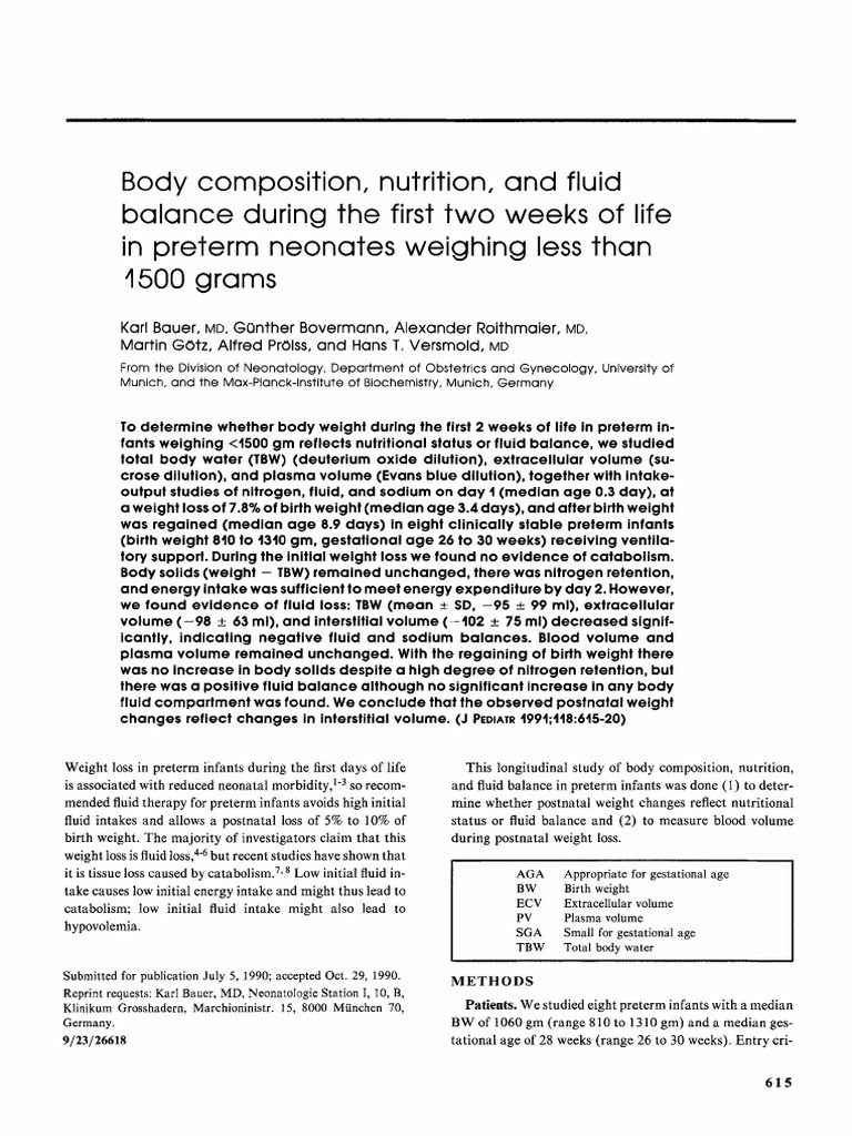 Body Composition, Nutrition, and Fluid Balance During The First Two ...
