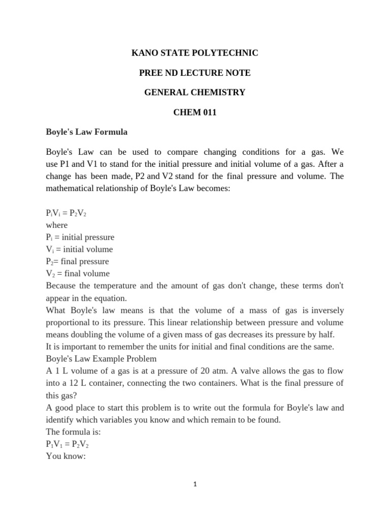 Boyle's Law and Gas Calculations Guide | PDF | Gases | Mole (Unit)