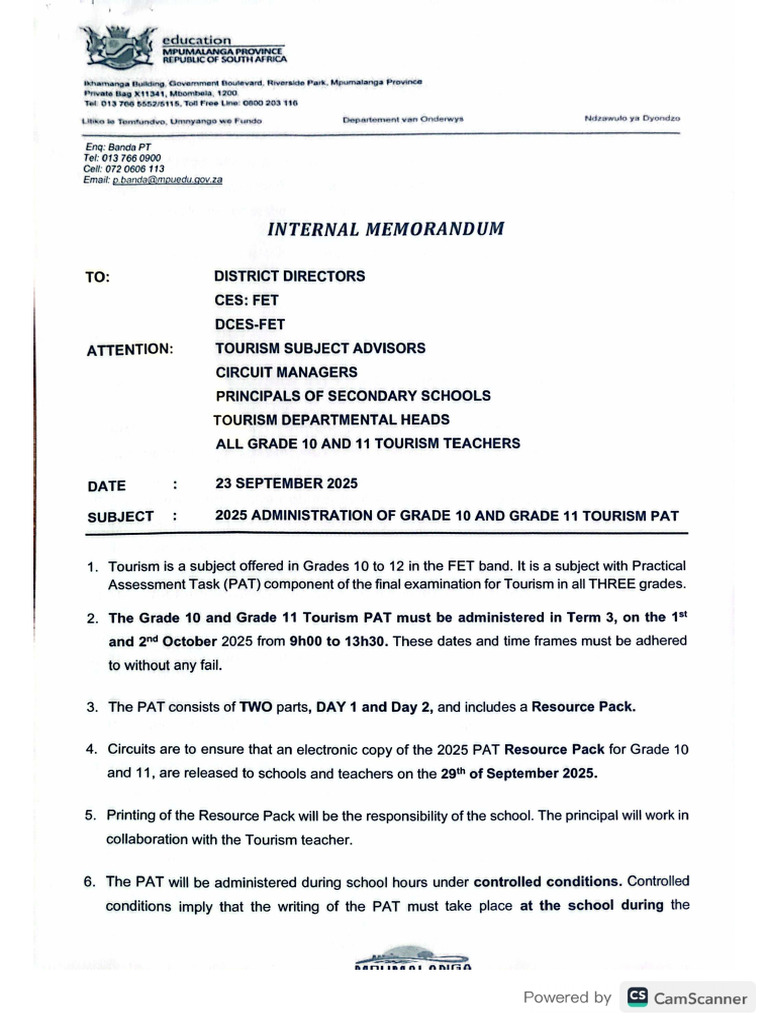 PAT Administration For Grades 10 and 11 (2025) | PDF