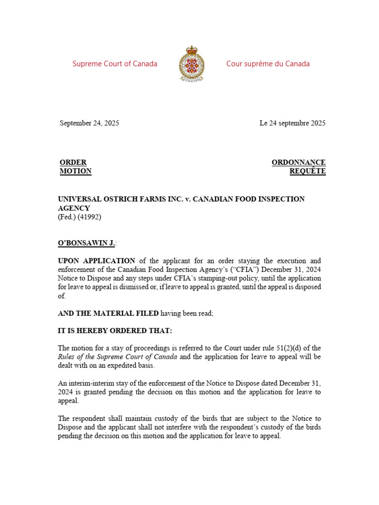 Universal Ostrich Farms Stay Order | PDF