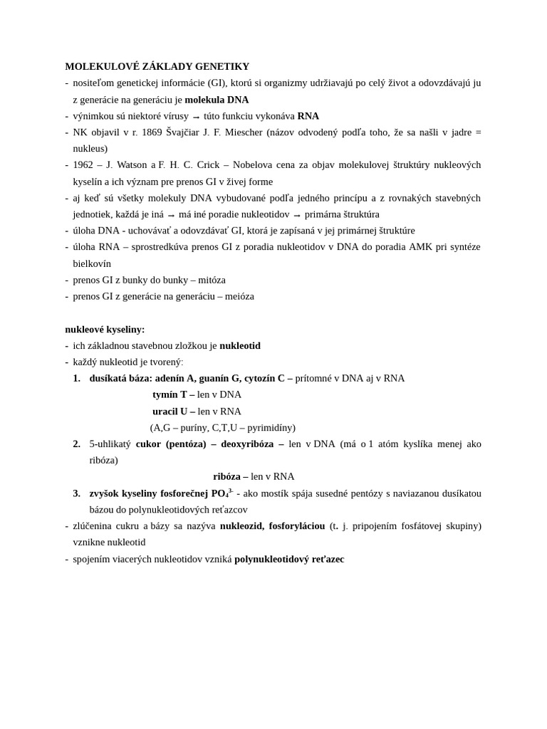 Molekulové Základy Genetiky | PDF