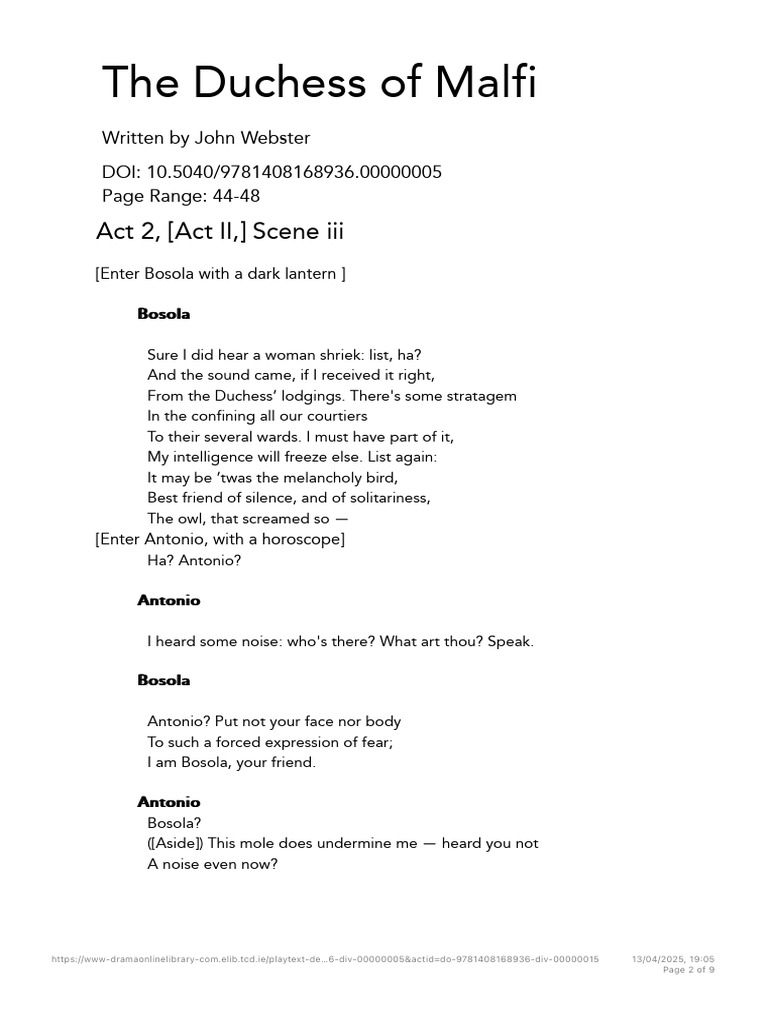 Drama Online - The Duchess of Malfi Act II III | PDF