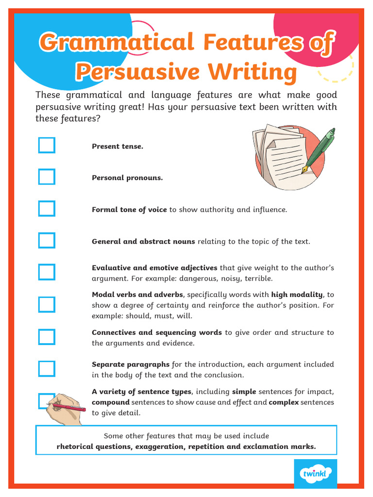 Grammatical Features of Persuasive Writing | PDF