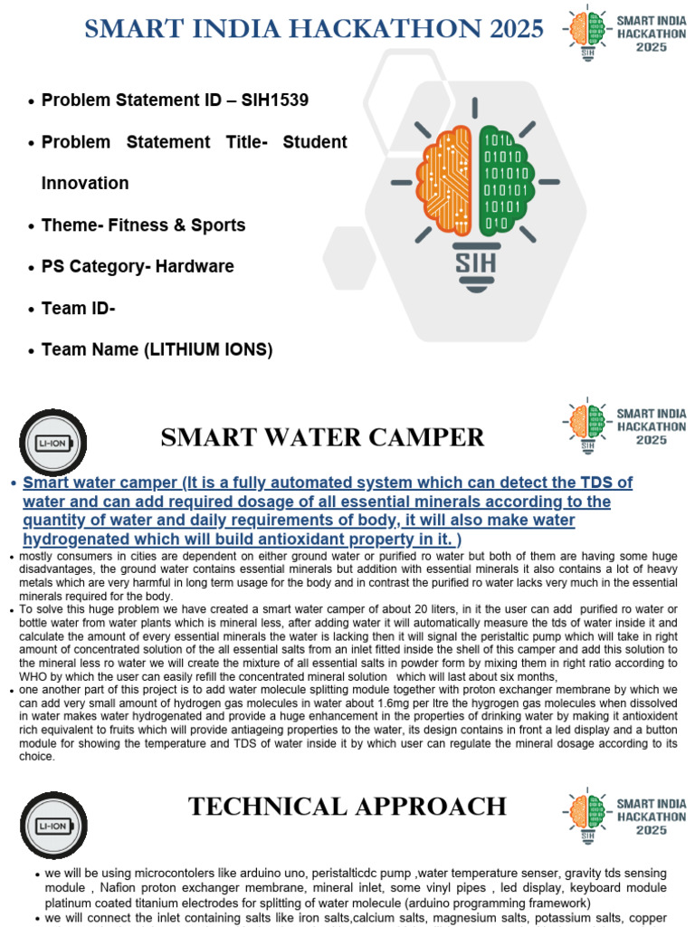 SIH2025 IDEA Presentation Format | PDF | Water | Hydrogen