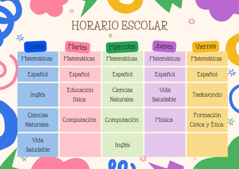 Horario Escolar de Clases Diversas | PDF