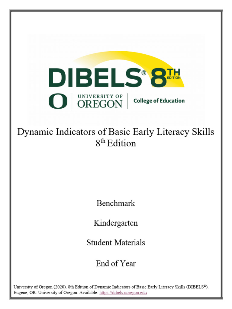 DIBELS 8th Edition Kindergarten Materials | PDF | Standardized Tests ...