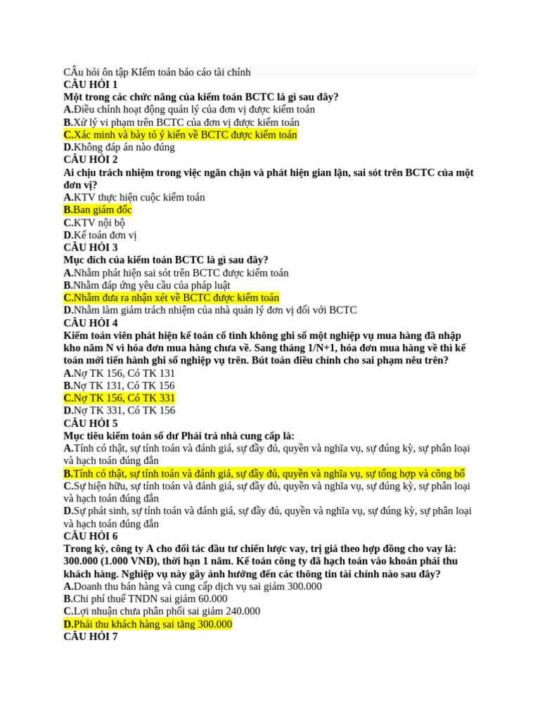 Trắc Nghiệm BCTC | PDF