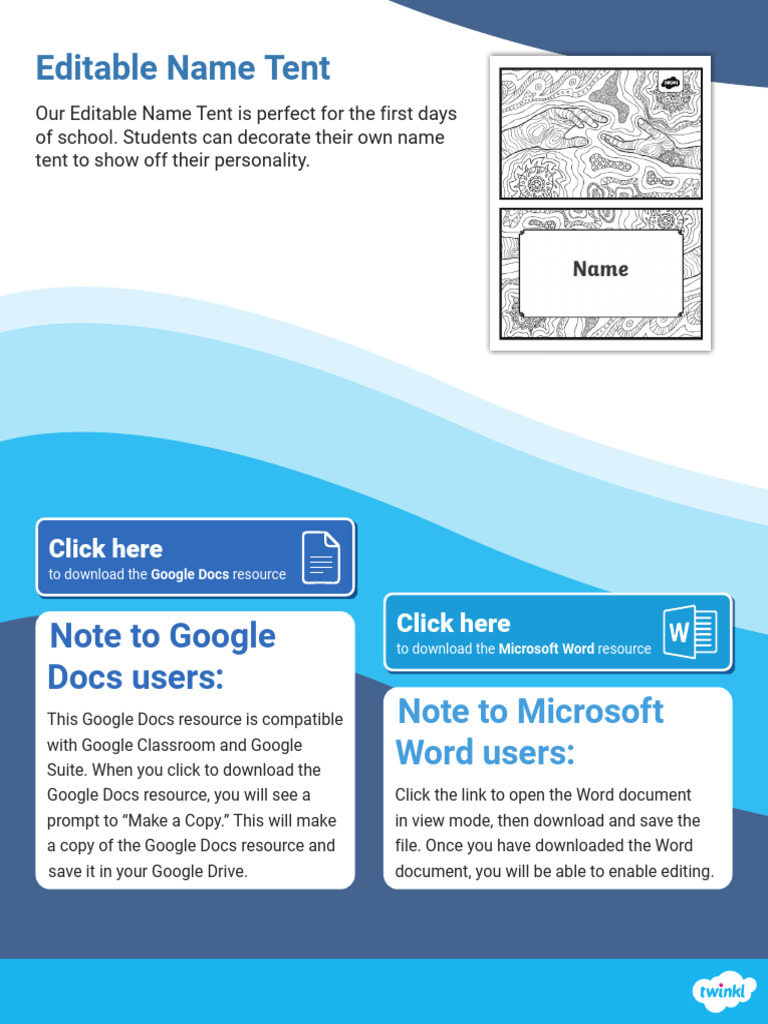 Editable Name Tents | PDF