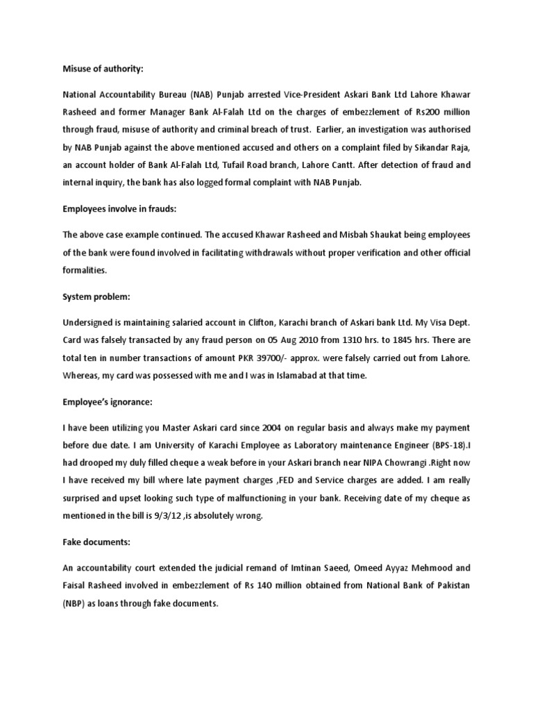 NAB Arrests Bank Officials for Fraud | PDF