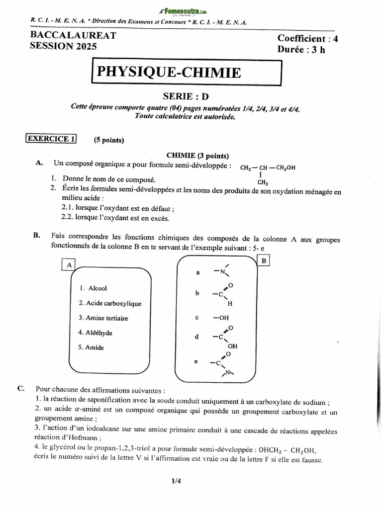 Bac 2025 Physique Chimie | PDF