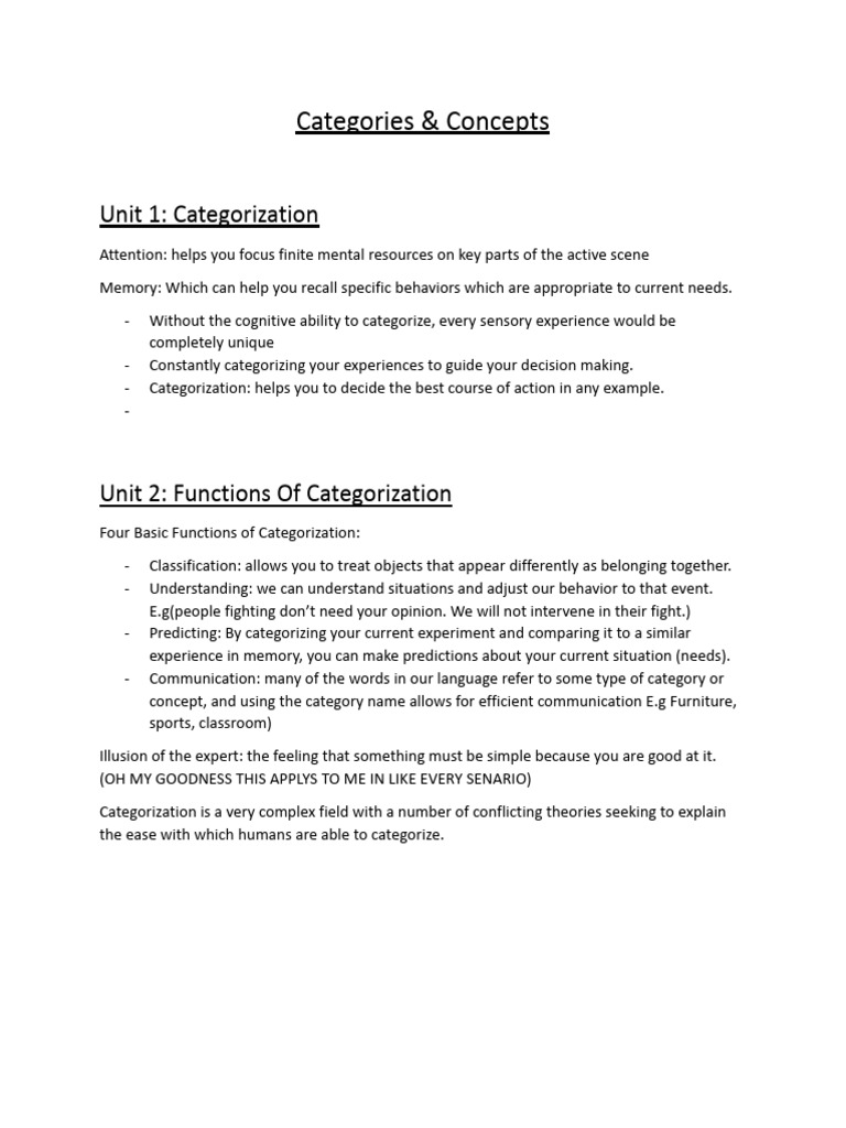 Week 7 - Categories & Concepts | PDF | Psychological Concepts | Cognition