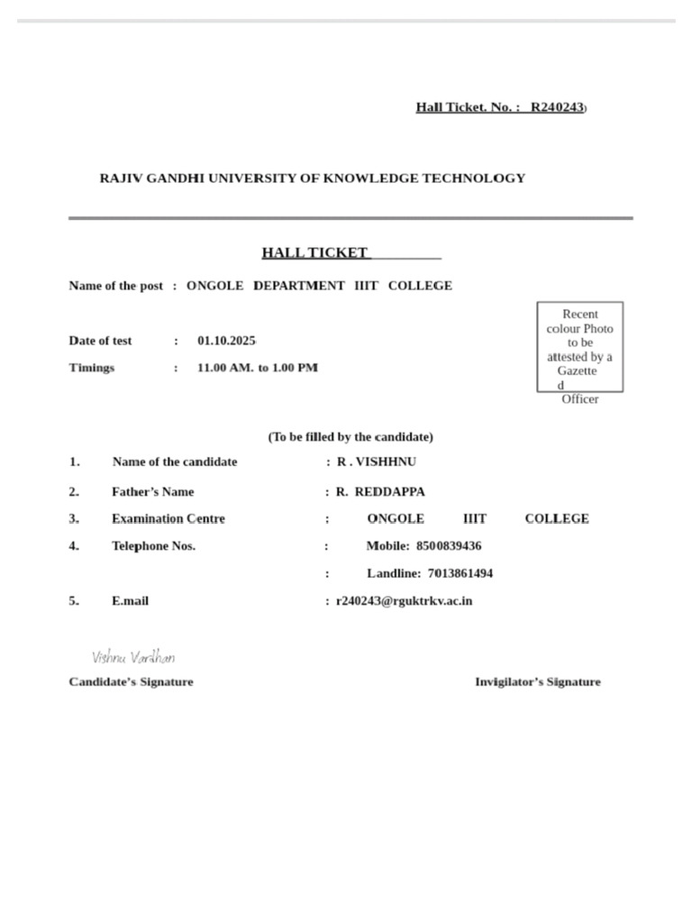Hall Ticket | PDF