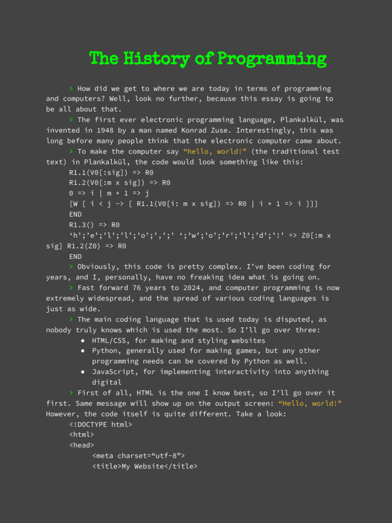 History of Programming Languages | PDF | Internet | Written Communication