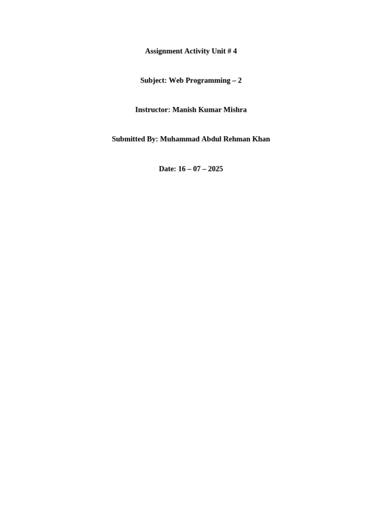 Assignment Activity Unit # 4 Web Programming 2 | PDF | World Wide Web | Internet & Web