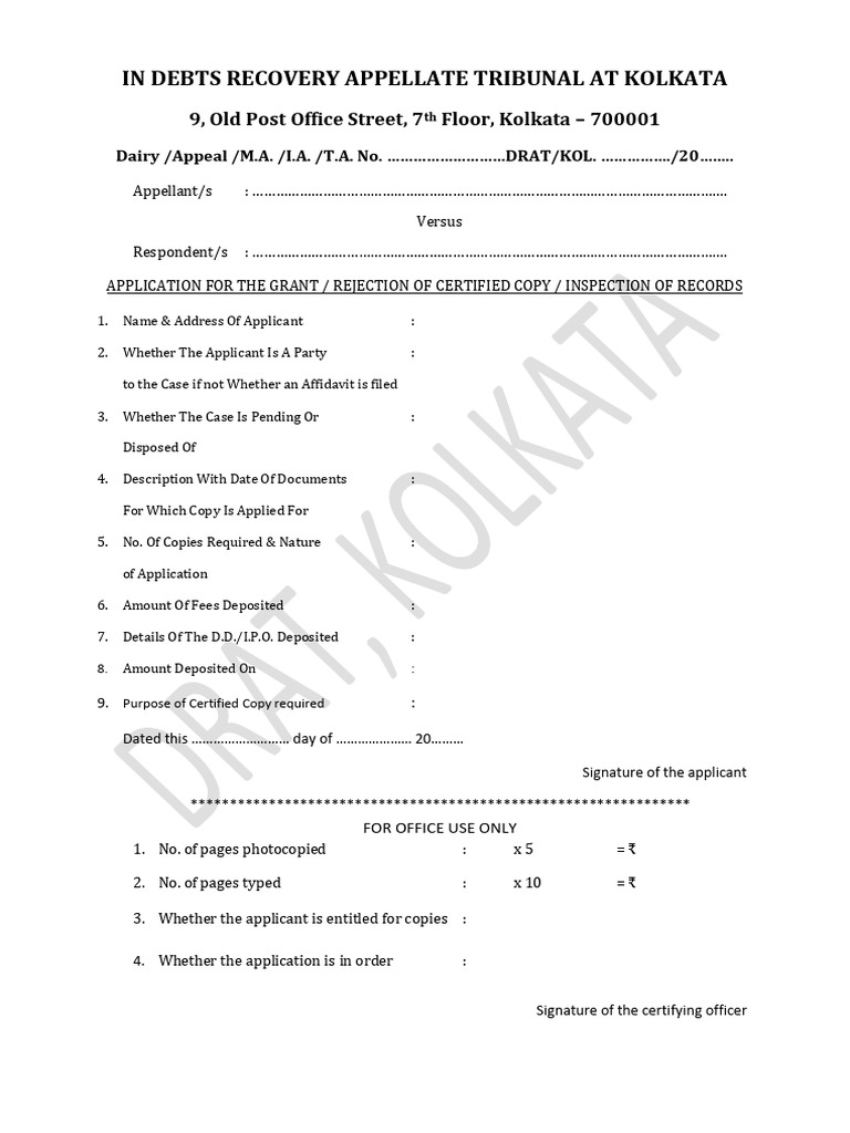 DRT Certified Copy Application Form | PDF