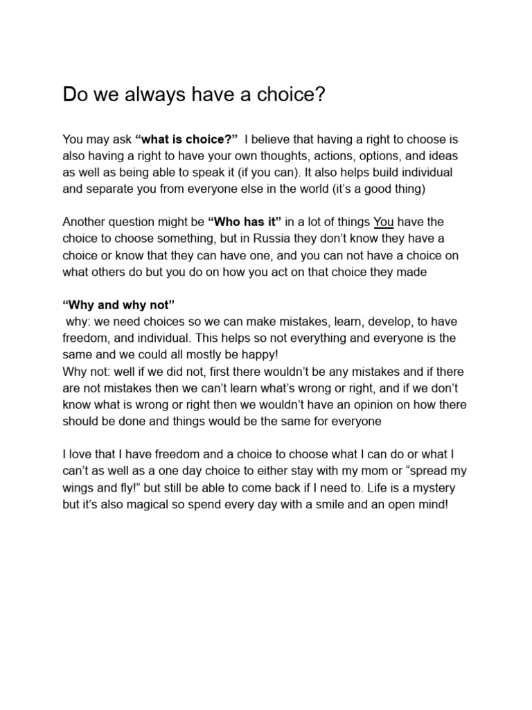 Understanding the Importance of Choice | PDF