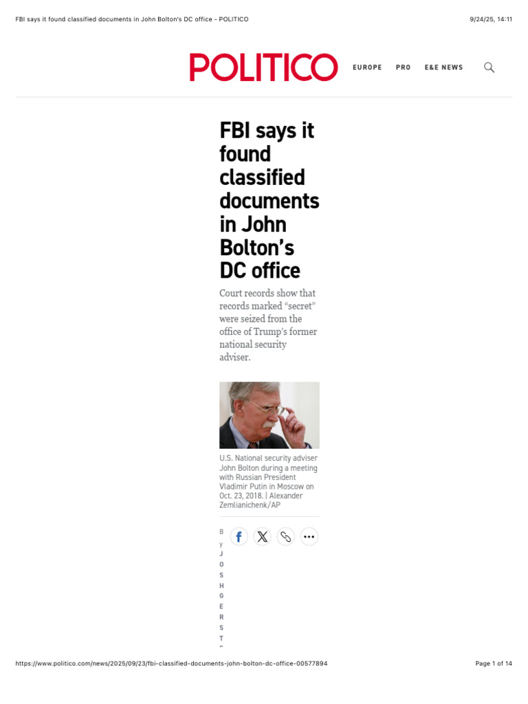 FBI Says It Found Classified Documents in John Bolton's DC Office ...