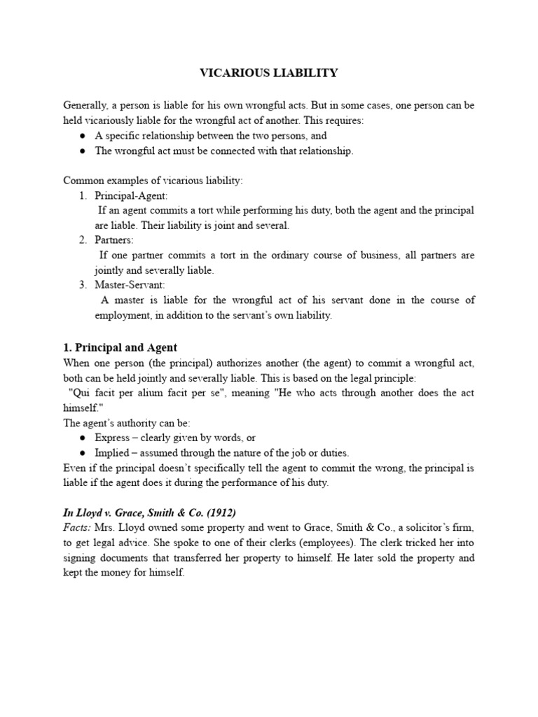 Understanding Vicarious Liability Examples | PDF | Legal Liability ...