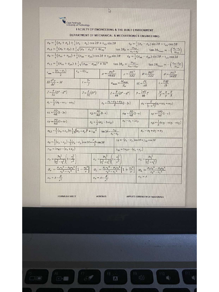 Strength of Material FORMULA SHEET | PDF
