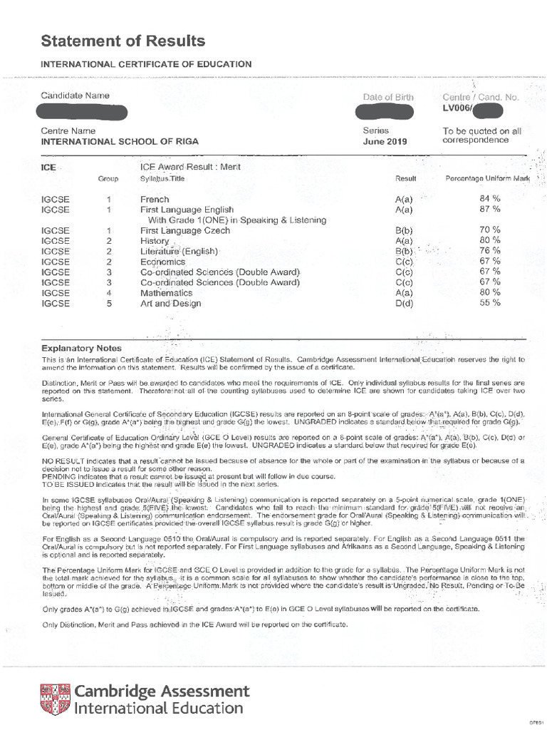 3 IGCSE Sample Statement of Results | PDF