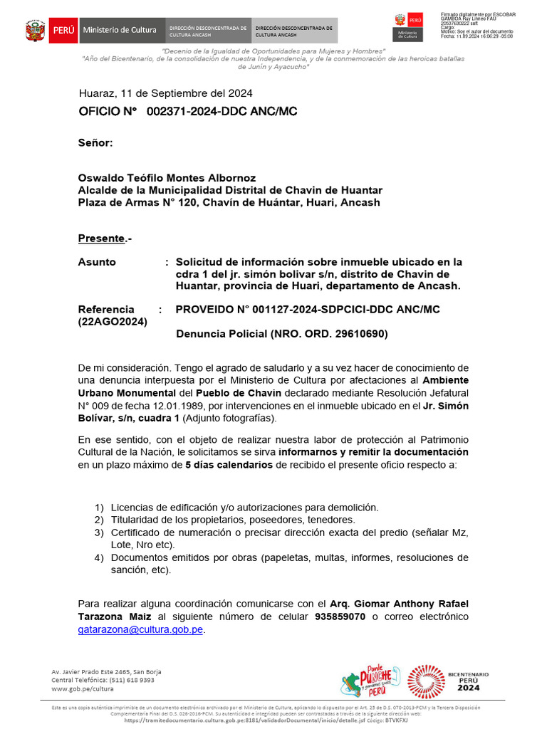 Oficio 002371 2024 DDC Anc y Anex | PDF