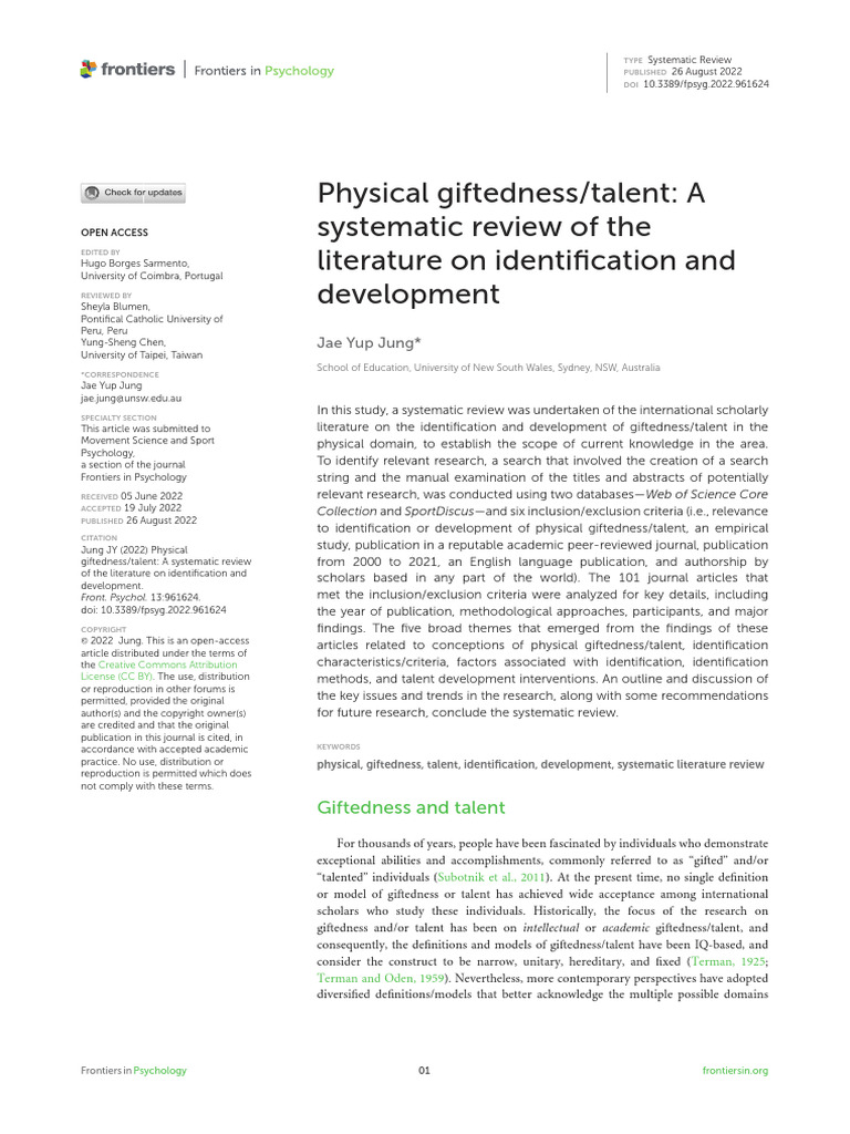 Systematic Review of Physical Talent | PDF | Intellectual Giftedness ...