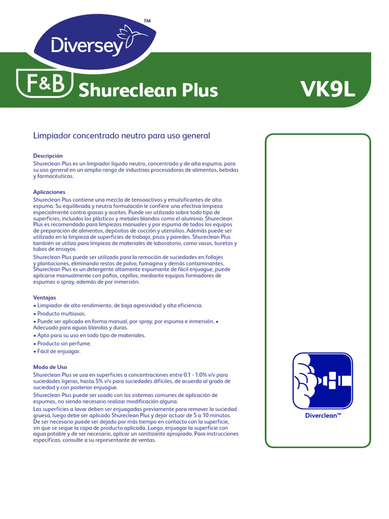 Limpiador Neutro Shureclean Plus | PDF | Agua | Tensioactivo