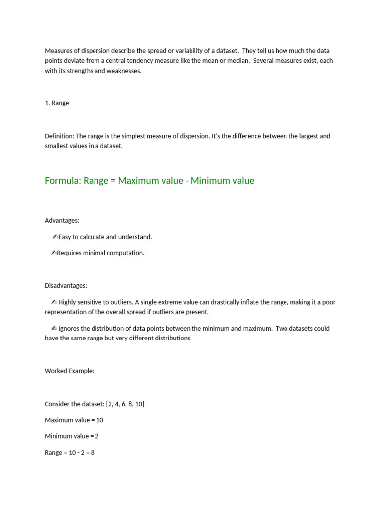 Measures of Dispersion Range, Variance, Standard Deviation and ...