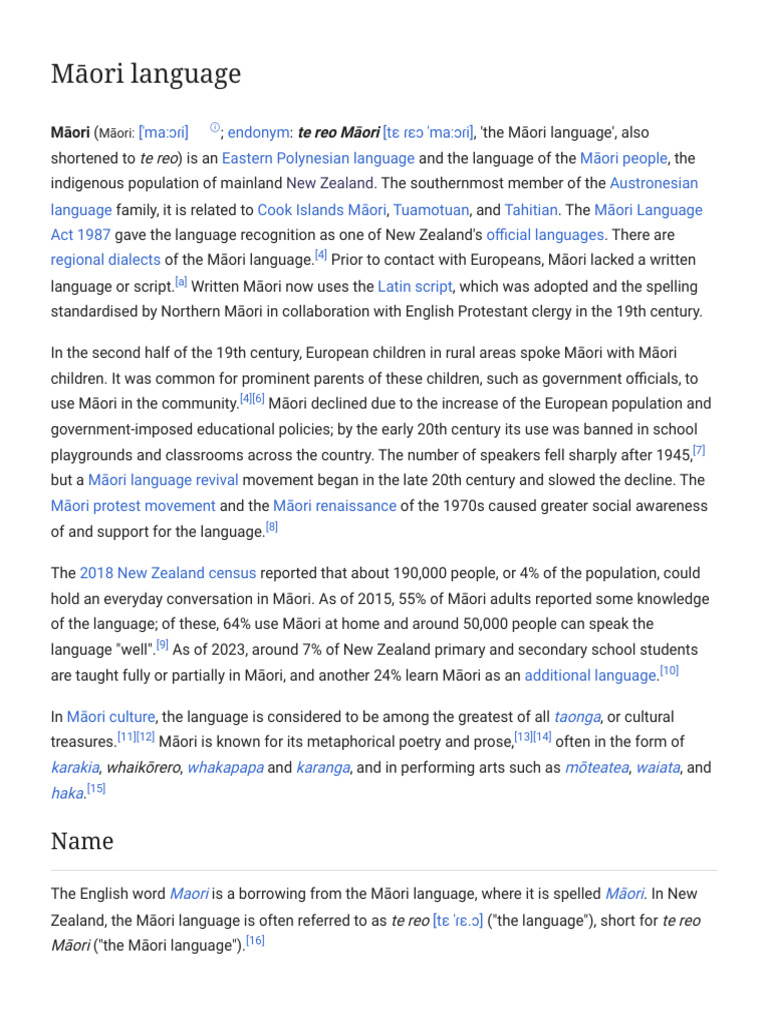Māori Language - Wikipedia | PDF | Vowel | Stress (Linguistics)