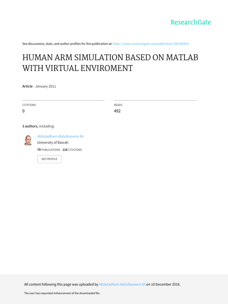 Human Arm Simulation Based On Matlab | PDF | Prosthesis | Mathematical ...