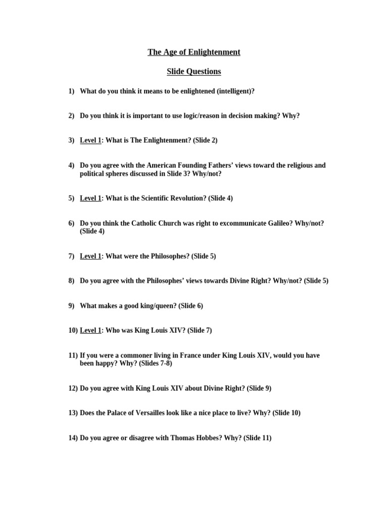 Enlightenment Era Discussion Questions | PDF | Age Of Enlightenment ...