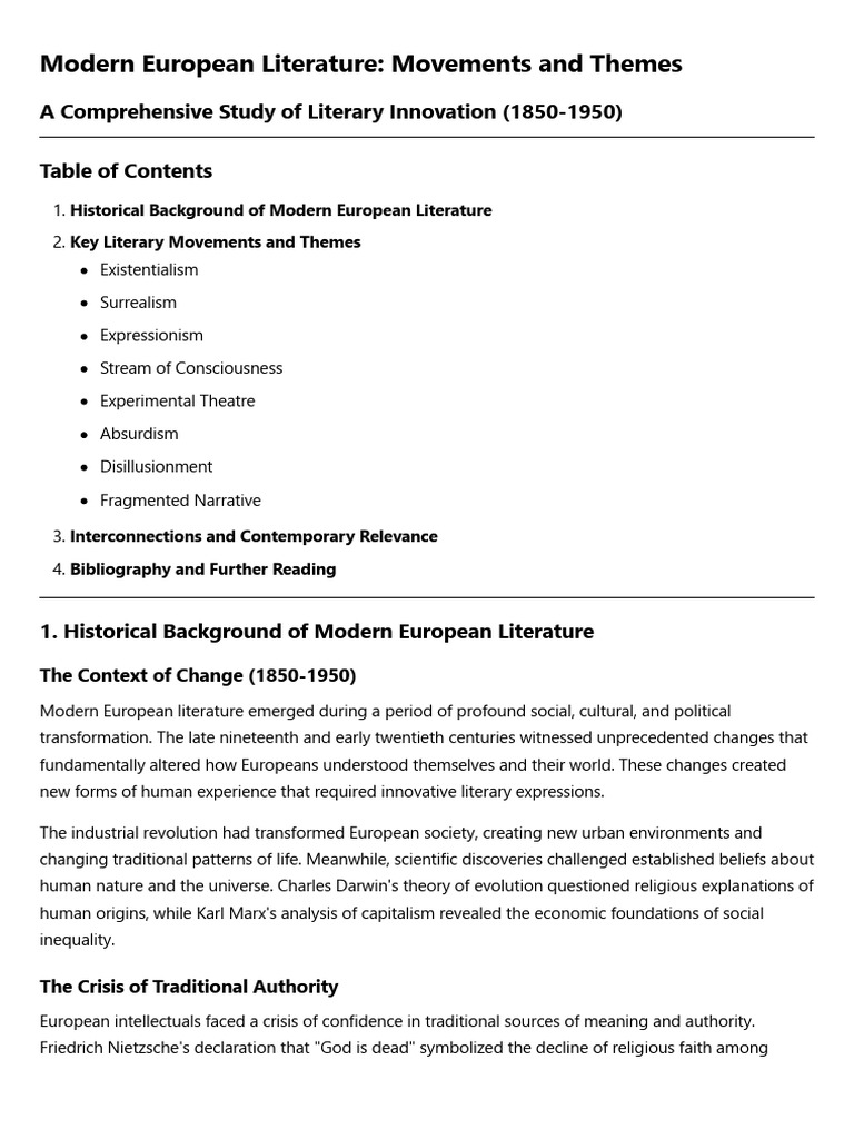 Modern European Literature Movements | PDF | Existentialism | Surrealism