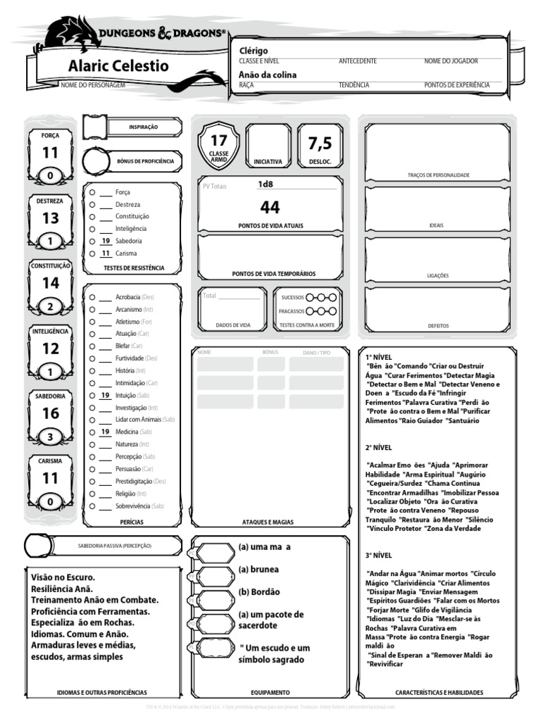 Ficha de Personagem Dd 5e Completc3a1vel Pt (1) | PDF