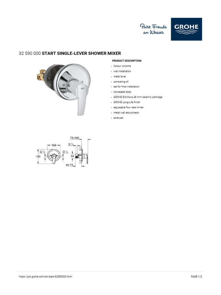 GROHE 32 590 000 Shower Mixer Specs | PDF