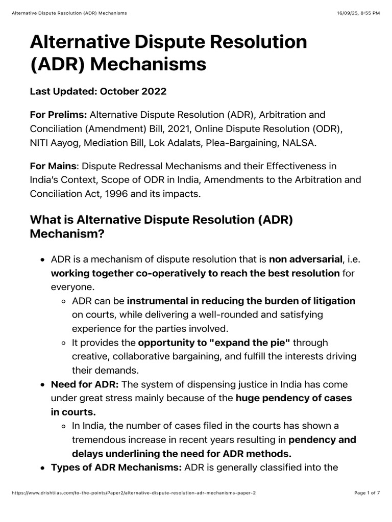 Alternative Dispute Resolution (ADR) Mechanisms | PDF | Alternative ...